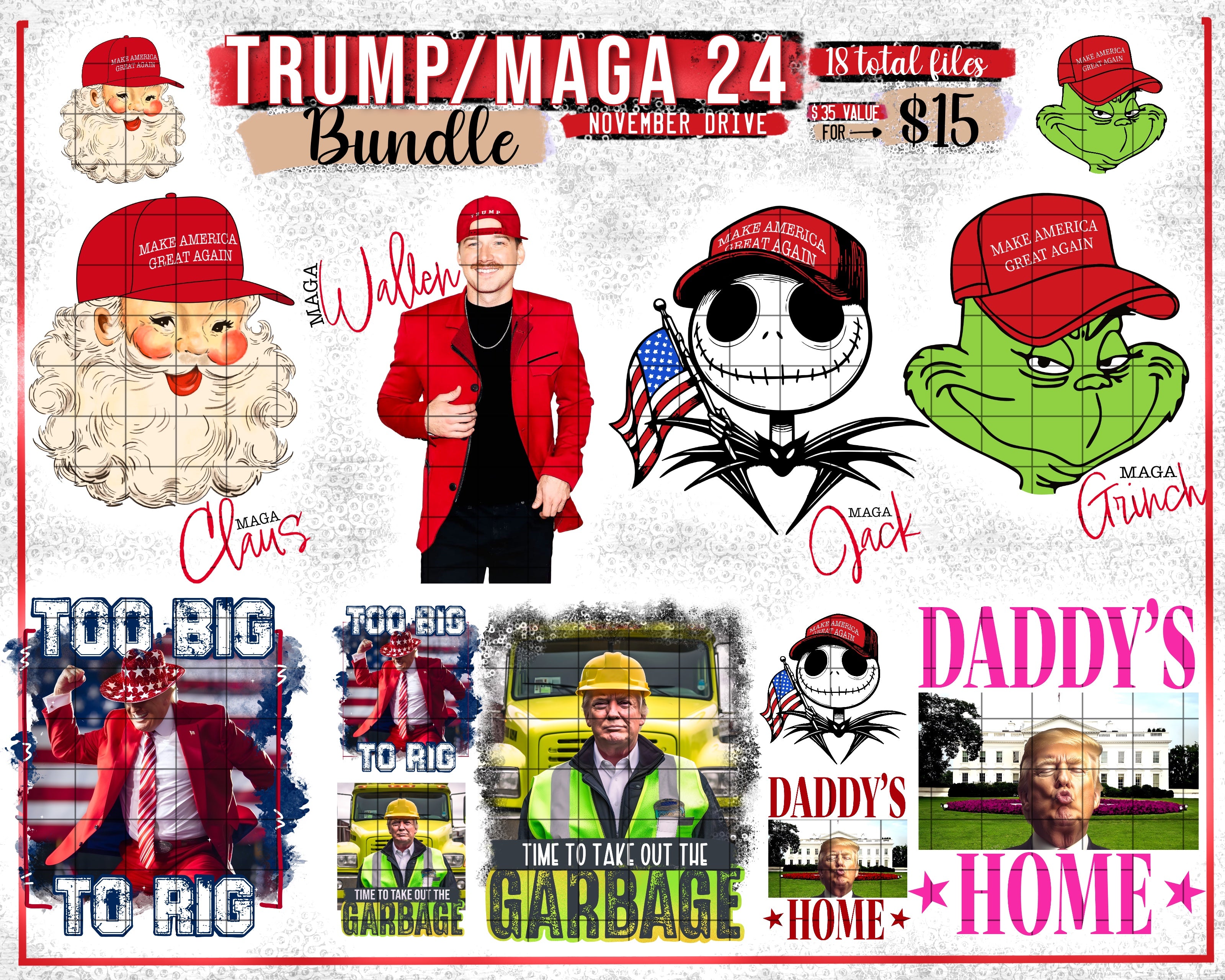 NEW Trump/MAGA Bundle 2024 - 7 Designs (18 files) - Nov2024 - PNG - Di ...