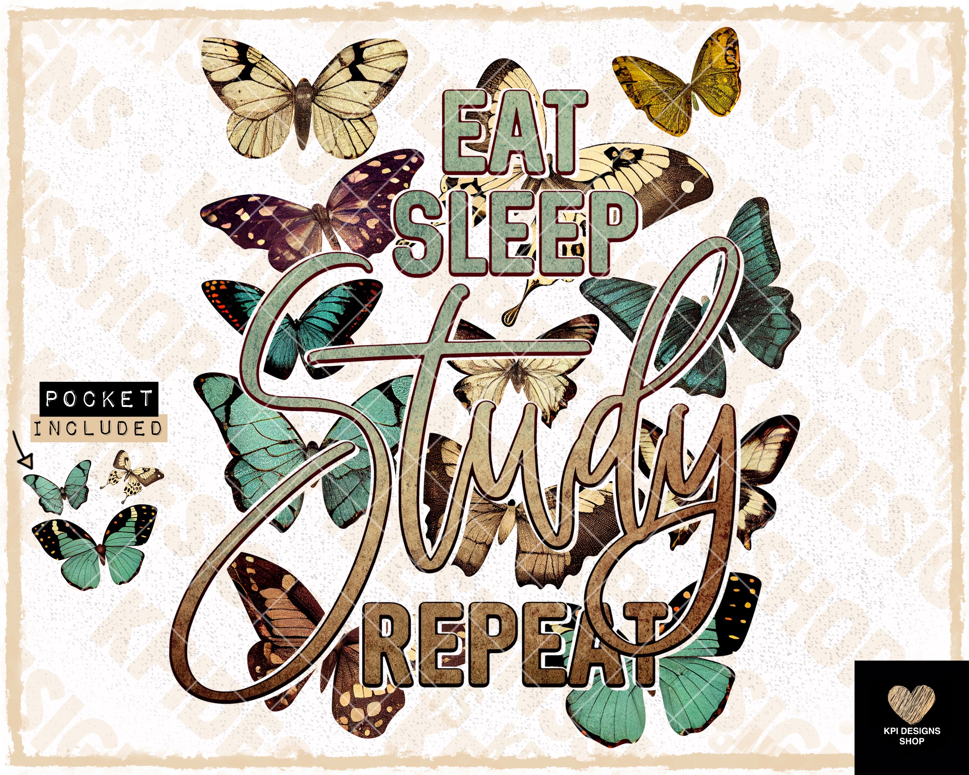 Eat, Sleep, Study, Repeat + Matching Pocket - July2023 - PNG - Digital ...