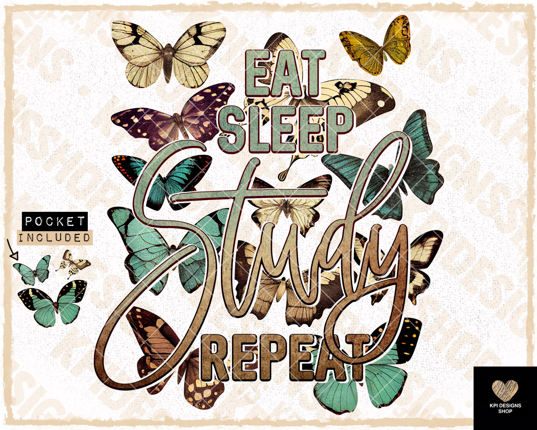 Eat, Sleep, Study, Repeat + Matching Pocket - July2023 - PNG - Digital ...