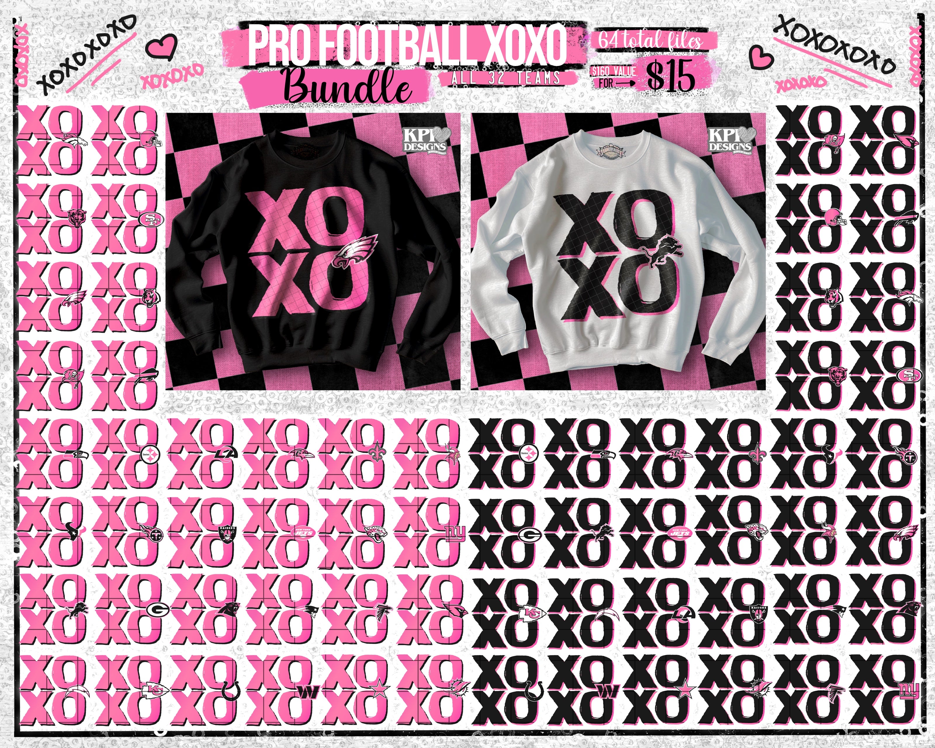 BUNDLE: Pro Football XOXO (64 Files) - Dec2024 - PNG - Digital Design ...
