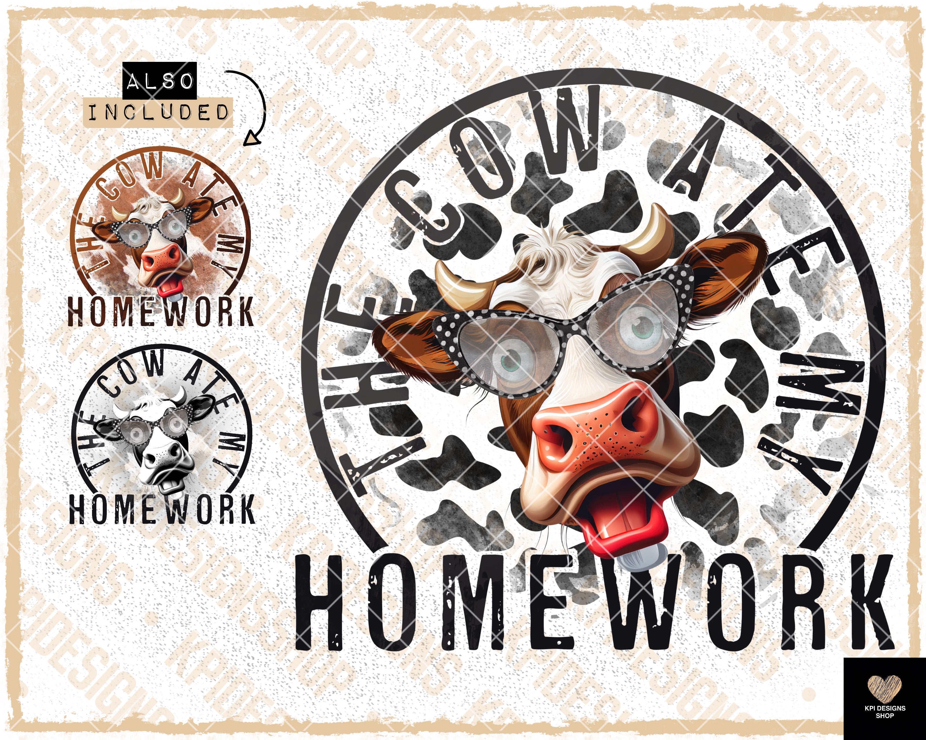 The Cow Ate My Homework (3-pack) - PNG - Digital Design – KPI Designs Shop