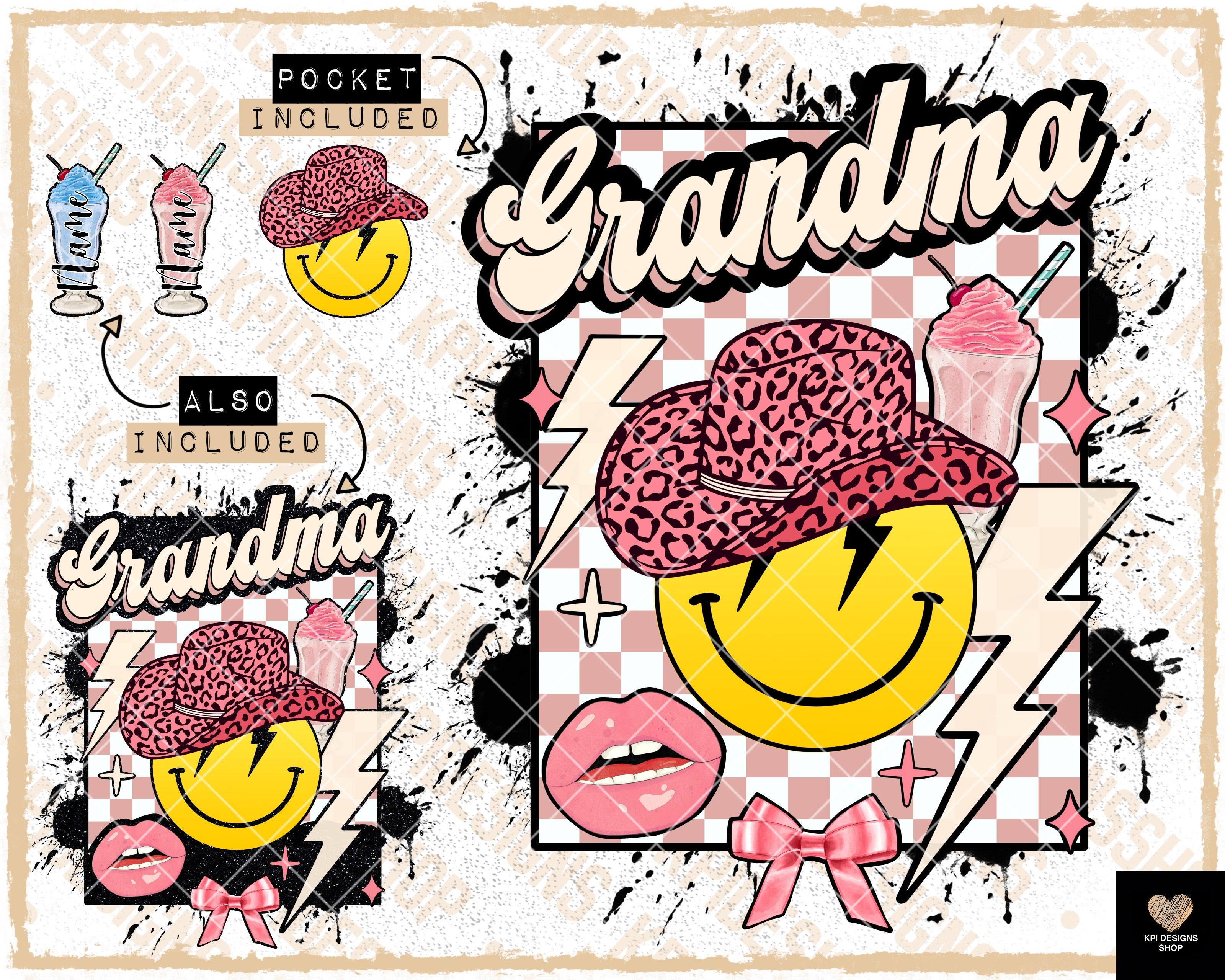 Grandma Smiley + Matching Pocket & Elements - Apr2022 - PNG - Digital ...