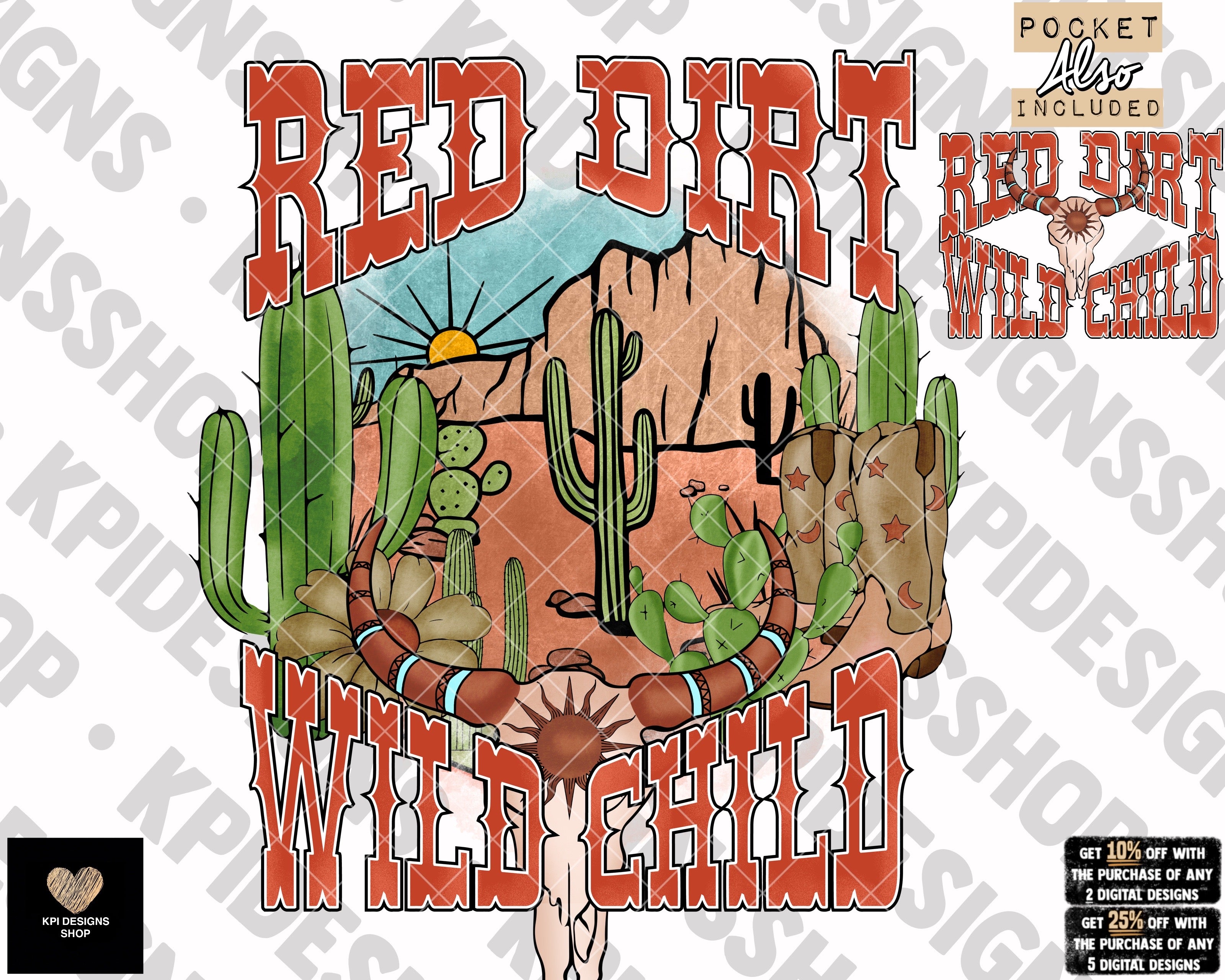 Red Dirt Wild Child w/ Pocket Design - (2-pack) - Mar2023 - PNG - Digi ...