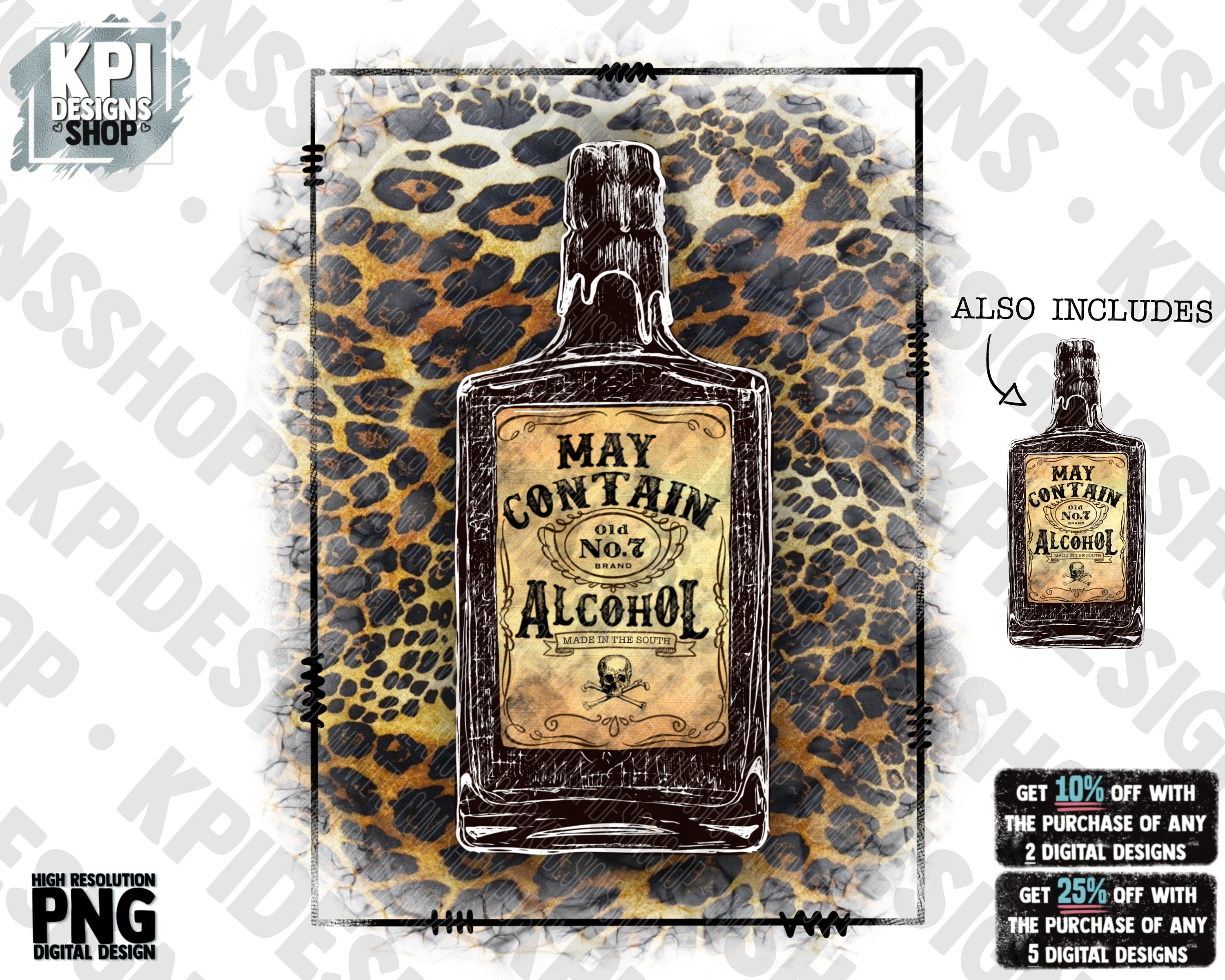 May Contain Alcohol (2-Pack) - Leopard Print - Vintage Whiskey Bottle ...